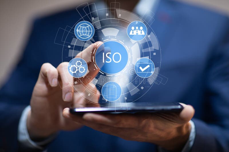 ISO with man using a phone stock photo. Image of icons - 351685372