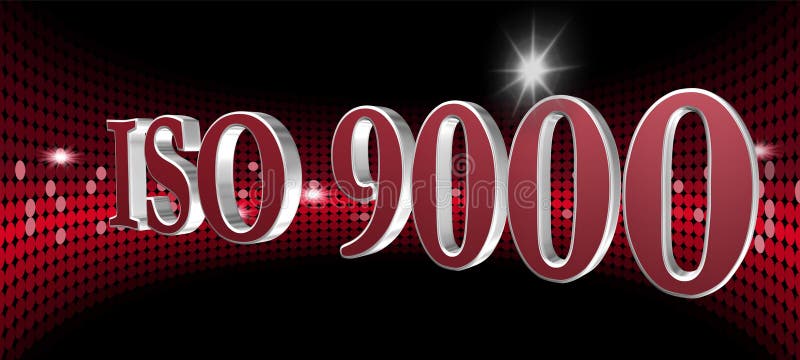 ISO 9000 - Metal Word in Red Brilliant Disko Background Concept ...