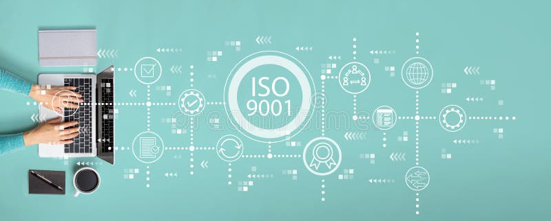 ISO 9001 with Person Using Laptop Stock Image - Image of certification ...