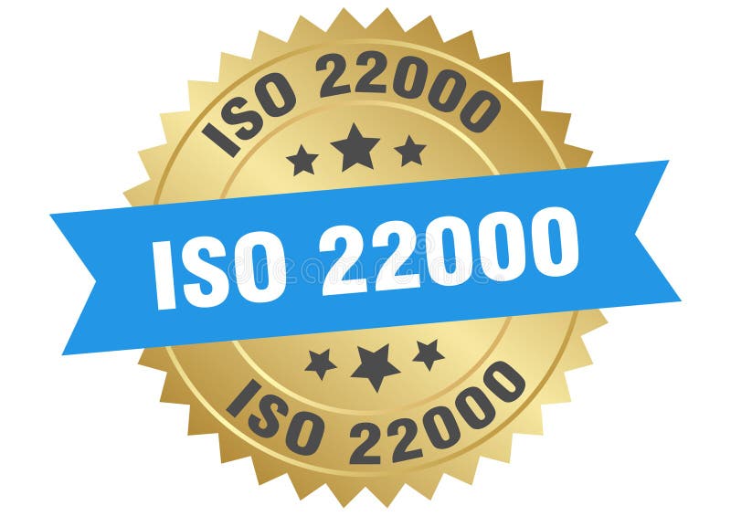 Iso 22000. Iso 22000 Round Blue and Gold Label Isolated on Transparent ...