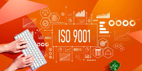 ISO 9001 Theme with Person Using Computer Keyboard Stock Photo - Image ...
