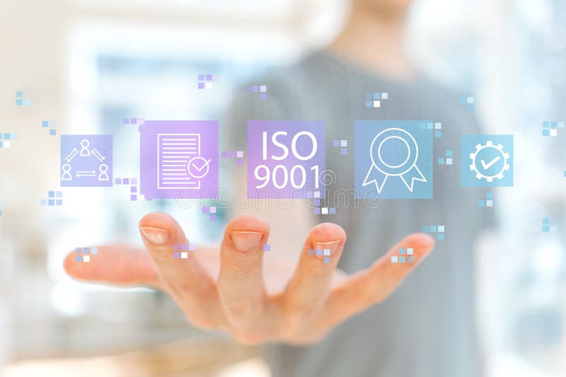 ISO 9001 with young man stock image. Image of palm, flowchart - 140216849