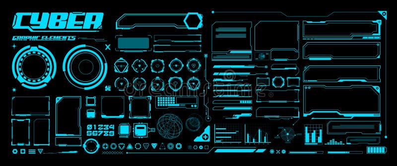 Isolat Blue Futuristic Graphic Elements, Cyber Interface, Tech Border ...