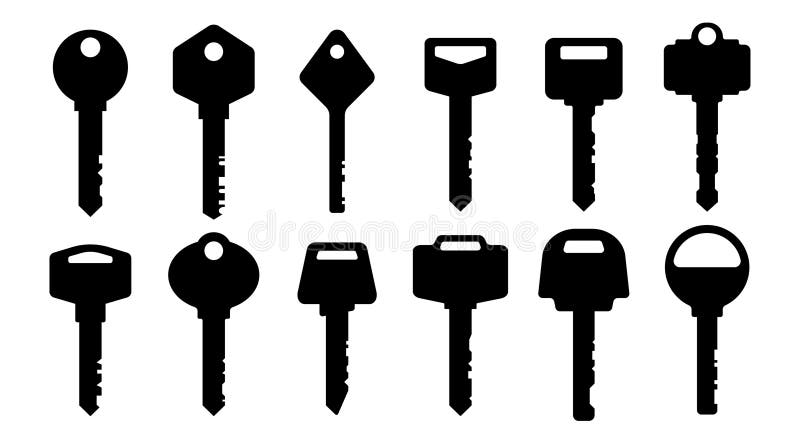 Isolate Black Key Vector Icon Set, Private and Safety Key Graphic ...