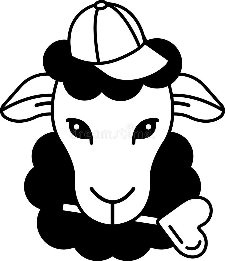 Isolate Black and White Illustration of Sheep Holding a Candy and ...
