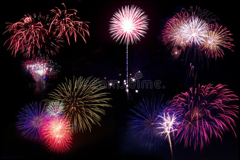 Isolate Fireworks on a Black Sky Stock Photo - Image of flash, festive ...