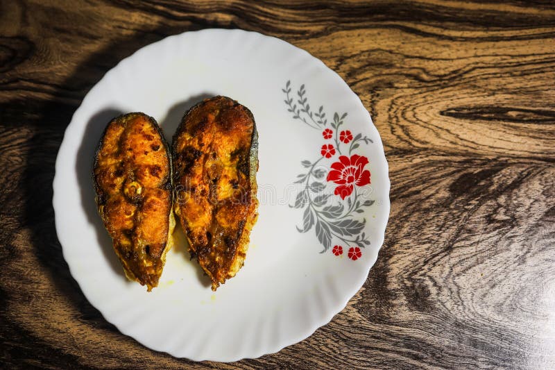 Isolate Fried Fish Kept at White Plat at Home from Different Angle ...