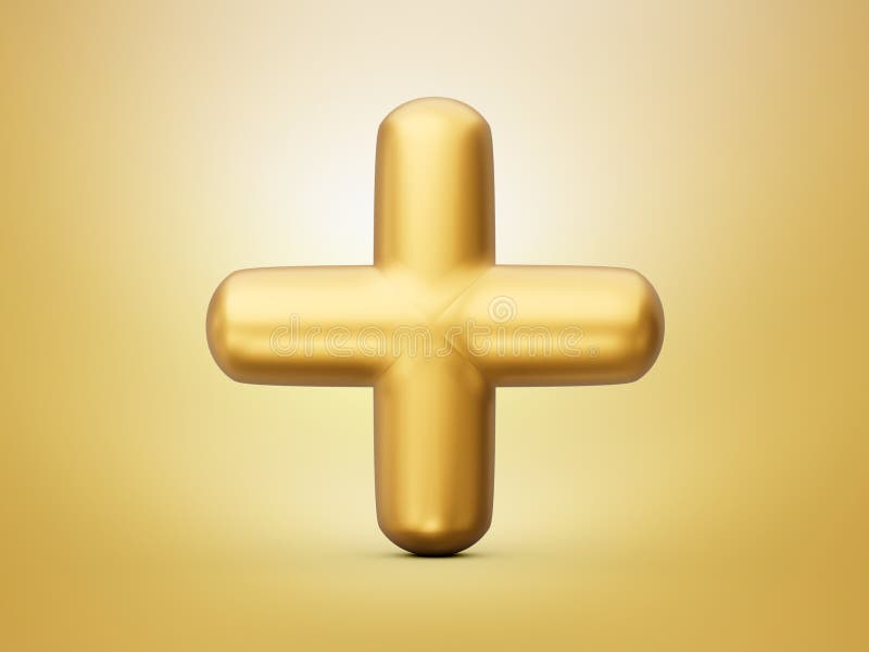 Golden Plus Symbol. 3D Render Shiny Metal Font Isolated on Black ...