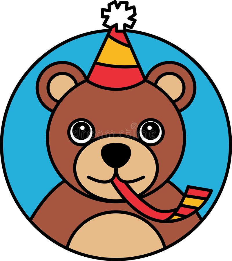 Isolate Illustration of Bear Wearing a Party Hat Stock Illustration ...