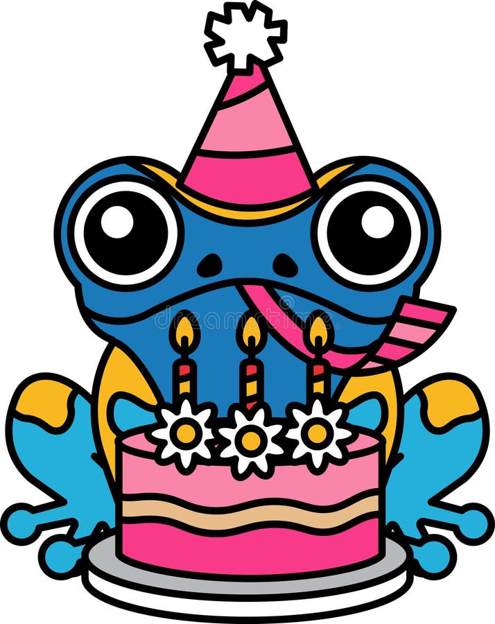 Isolate Illustration of Frog with Party Hat and Pink Cake Stock ...