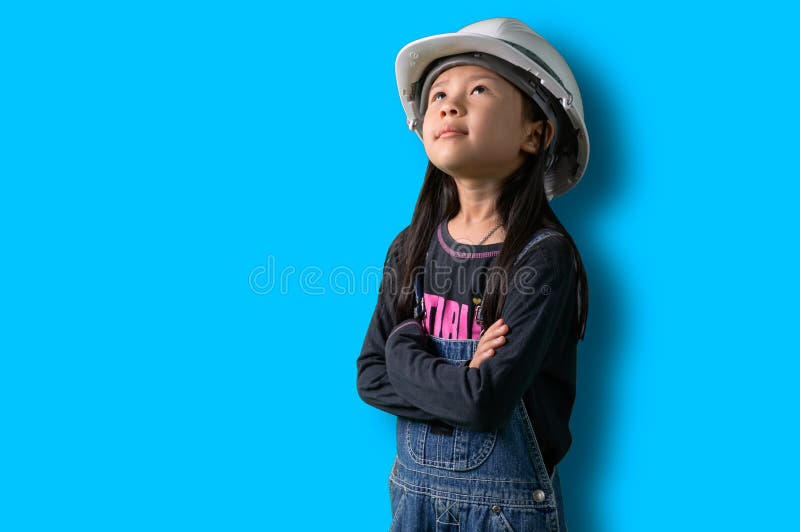 The Isolate Image of the Engineer Girl Standing and Thinking. the ...