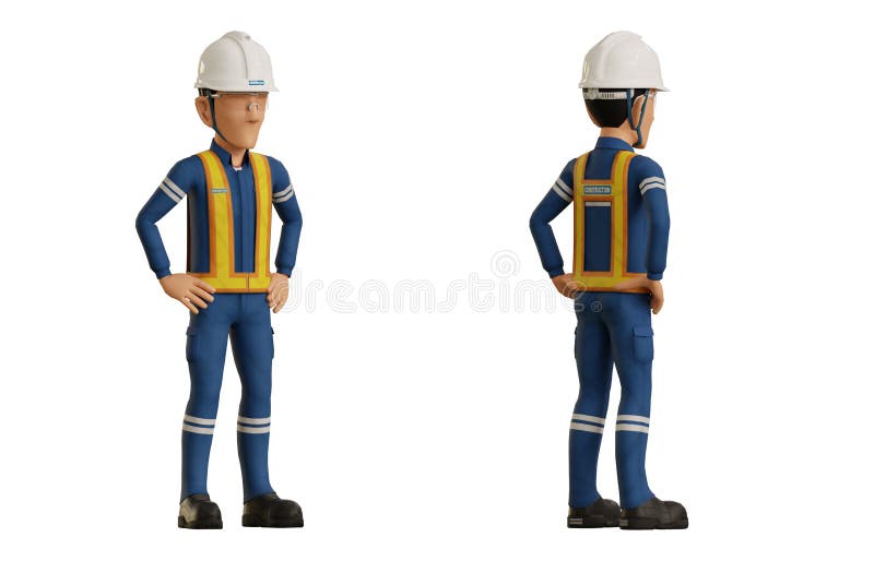 Isolate Industrial Worker with Akimbo Pose on Transparent Backgr Stock ...