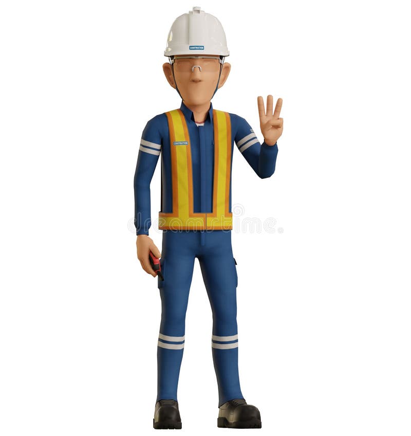 Isolate Industrial Worker Raise 3 Finger Hand Sign Stock Photo ...