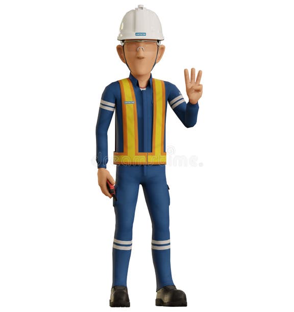 Isolate Industrial Worker Raise 3 Finger Hand Sign Stock Photo ...