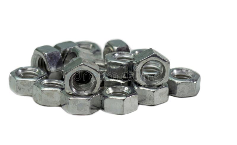 Fasteners Galvanized Nuts on a White Background Stock Photo - Image of ...