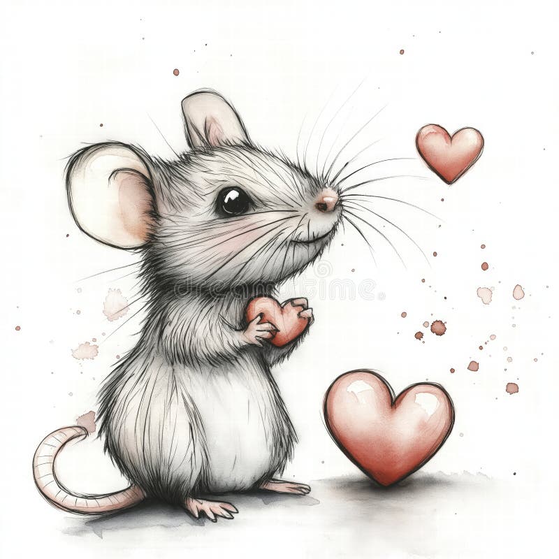 Isolate of Wayercolor Paint Cute Rats and Heart Stock Illustration ...