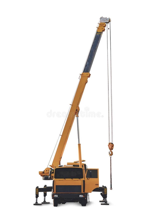 Isolate, Yellow Mobile Crane on White Background Stock Photo - Image of ...