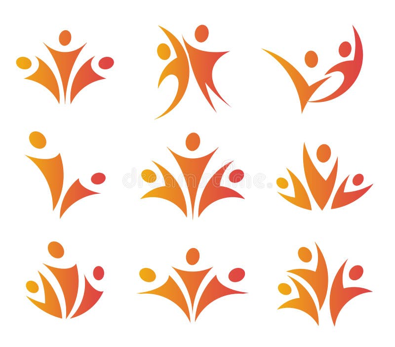 Isolated Abstract Orange Color People Unity Logos Set on White ...