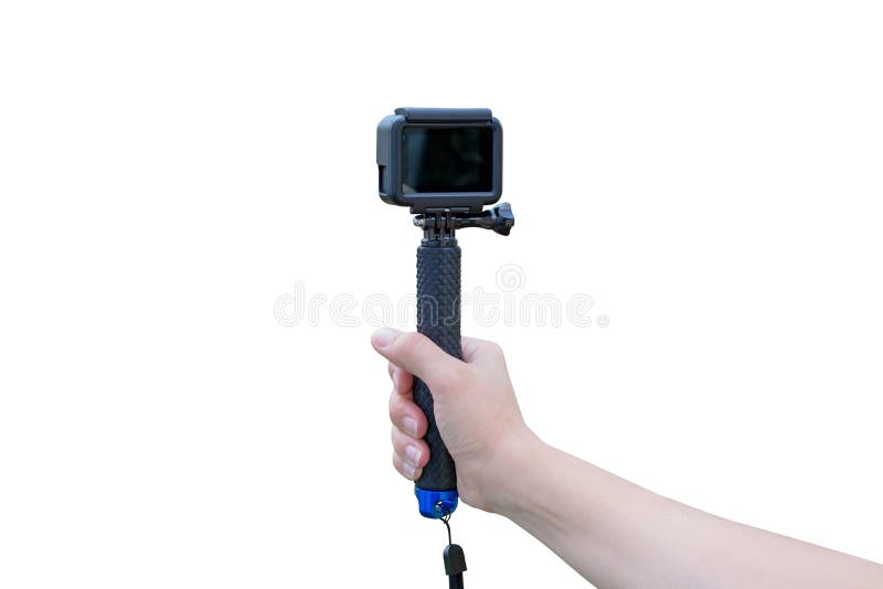 Isolated Action Camera on Stich in Hand Stock Image - Image of ...