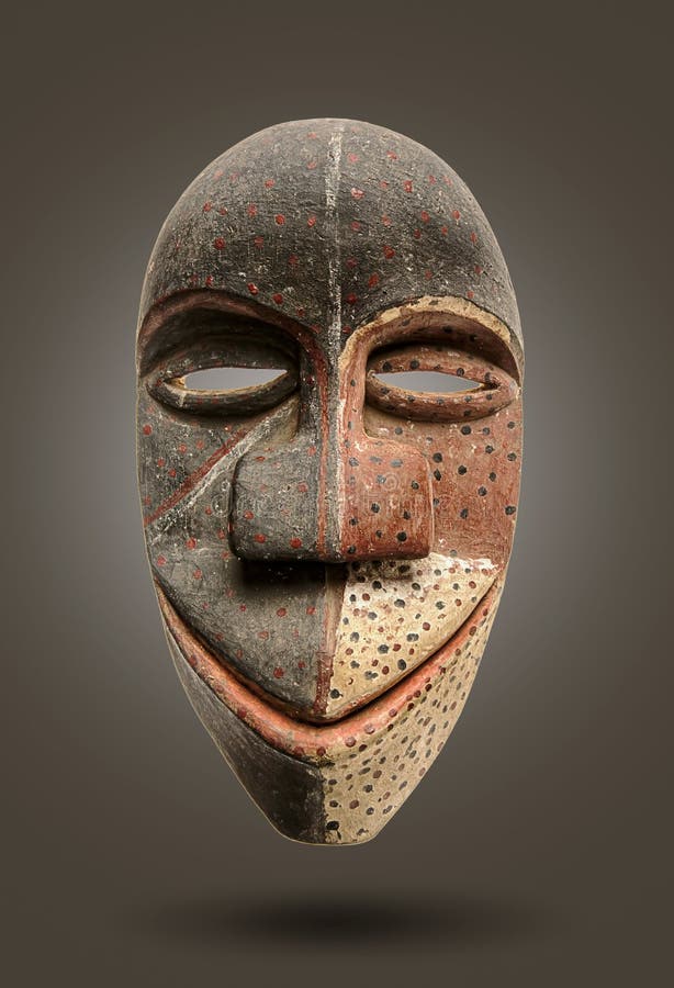 African Mask with Cloth Hair on Black Background, Ciand Stock Photo ...