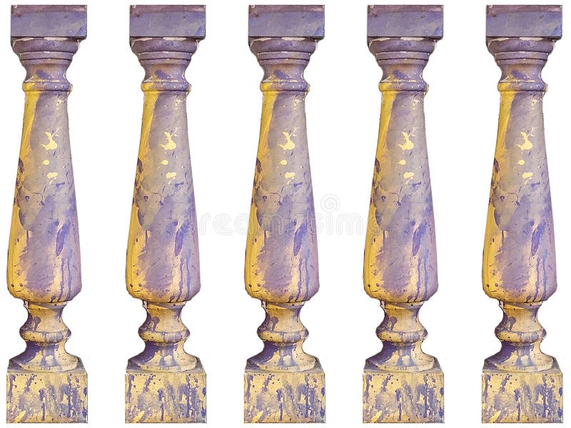 Isolated Aged Balustrade with Classical-style Columns Colored Stock ...