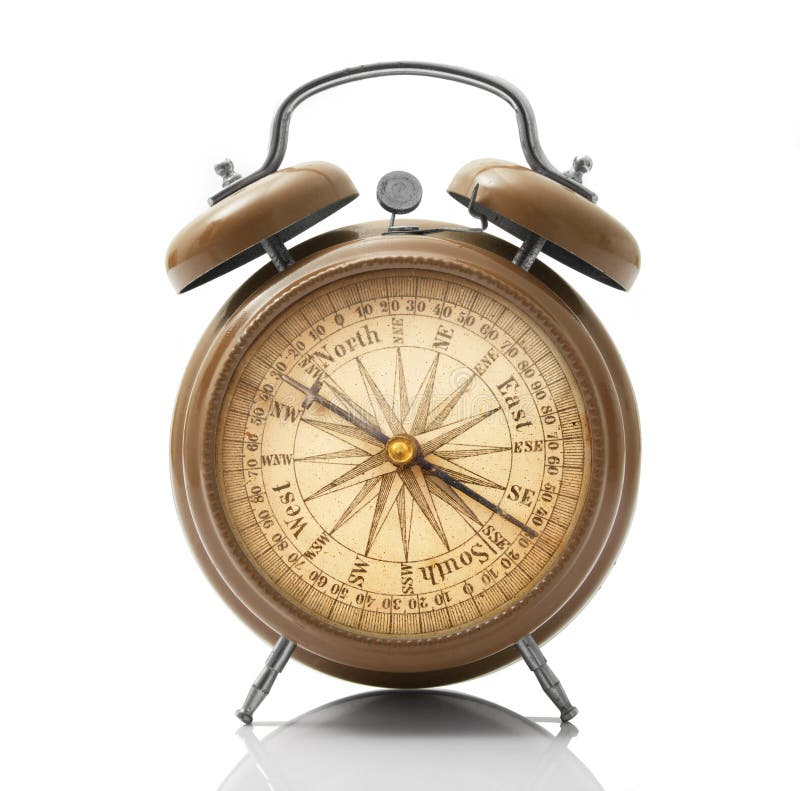 Alarm Clock with Compass Dial on White Background Stock Photo - Image ...