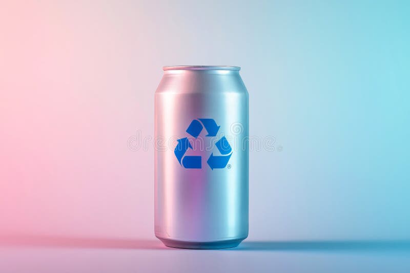 Isolated Aluminum Can with a Subtle Recycling Icon, Placed on a Soft ...