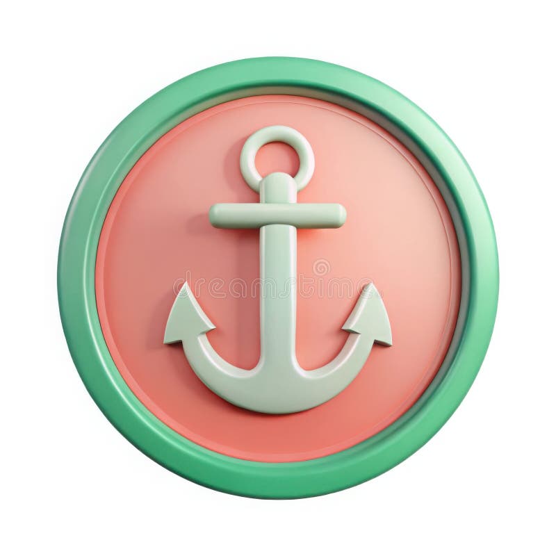 An Isolated Anchor Icon with a Mint Green Border and a Salmon-colored ...