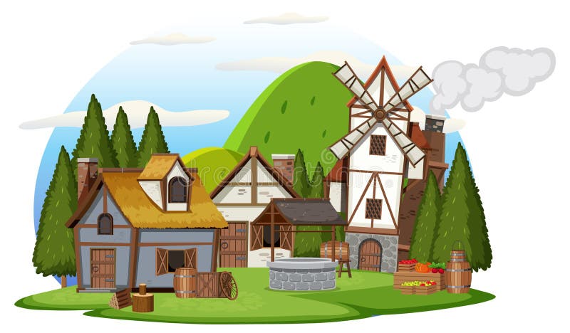 Isolated Ancient Medieval Village Stock Vector - Illustration of rural ...