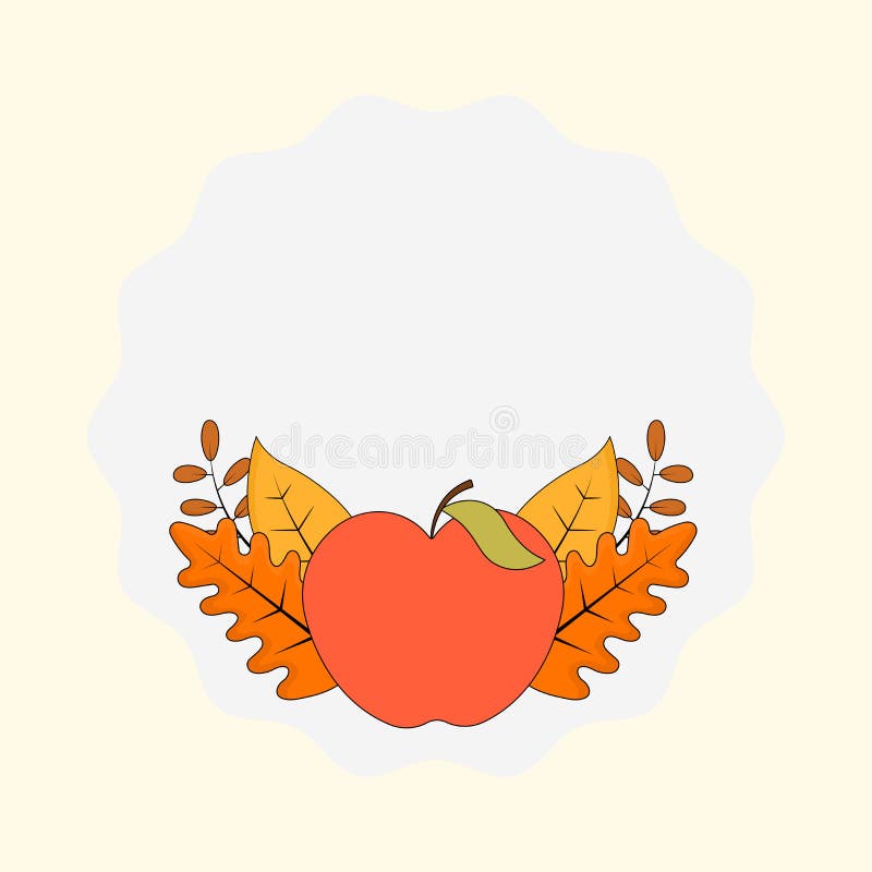 Isolated Apple with Autumn Leaves Decorative White Circle Frame on ...