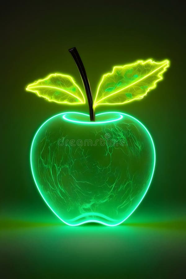 3D Apple with Green Neon Lights, Futuristic Apple Background Stock ...