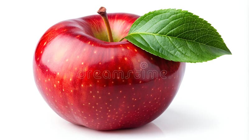 Isolated Apple. Whole Red, Pink Apple Fruit with Leaf Isolated on White ...