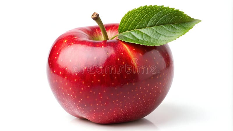 Isolated Apple. Whole Red, Pink Apple Fruit with Leaf Isolated on White ...