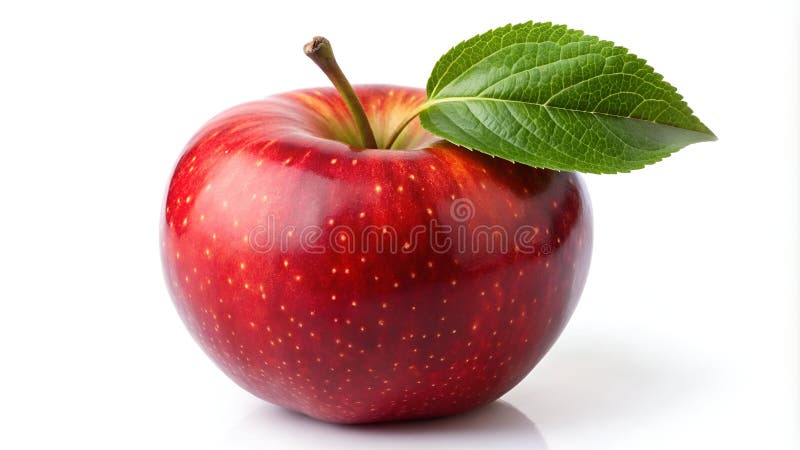 Isolated Apple. Whole Red, Pink Apple Fruit with Leaf Isolated on White ...