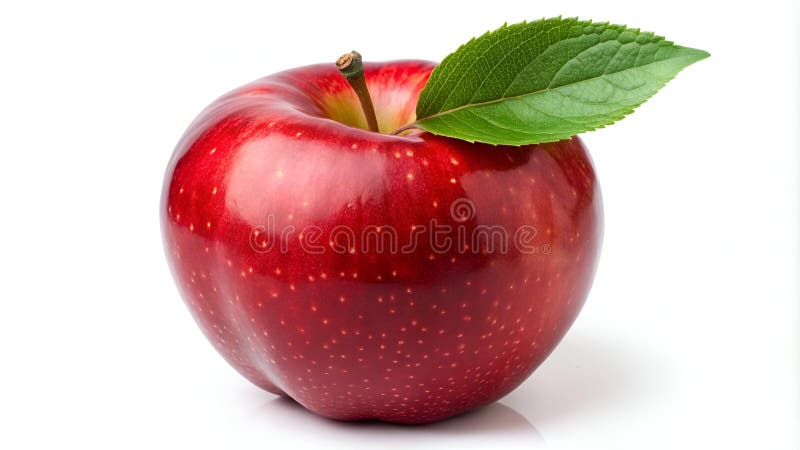 Isolated Apple. Whole Red, Pink Apple Fruit with Leaf Isolated on White ...