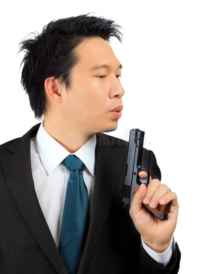 Asian Male Carry a Gun on White Stock Image - Image of dangerous ...