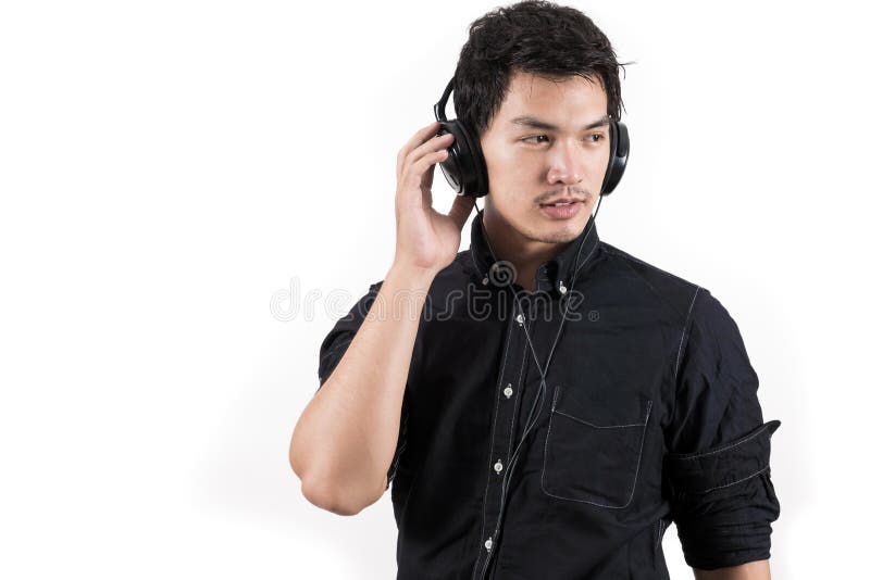 Isolated Asian Man with Headset Stock Image - Image of male, leisure ...