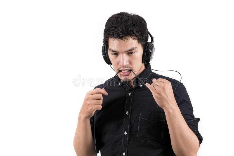 Isolated Asian Man with Headset Stock Image - Image of business, enjoy ...