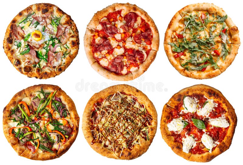 Isolated Assorted Fresh Baked Pizza Menu Collage Stock Photo - Image of ...