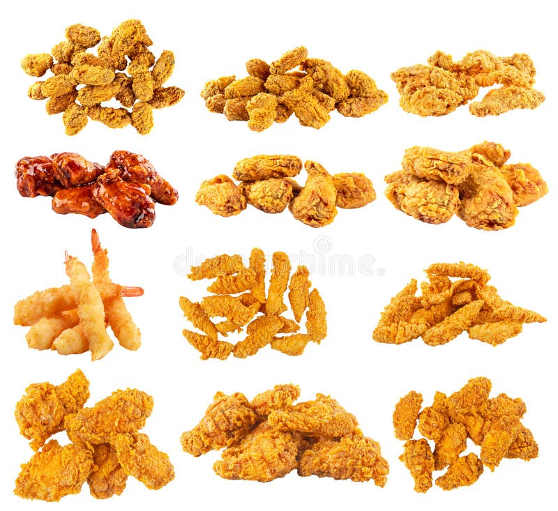 Assorted Fried Chicken and Tempura Shrimp Collage Stock Image - Image ...