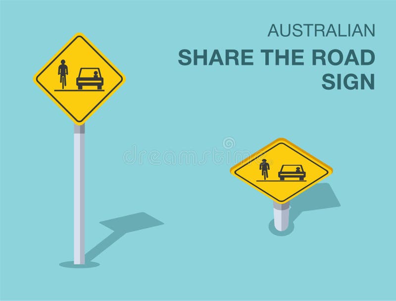 Isolated Australian "share the Road" Traffic Sign. Front and Top View ...