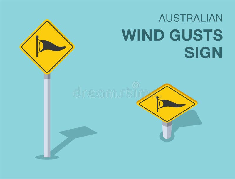 Isolated Australian "wind Gusts" Road Sign. Front and Top View Stock ...