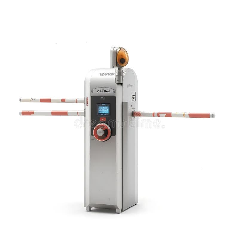Automatic Barrier Gate with Red and White Arm on White Background Stock ...