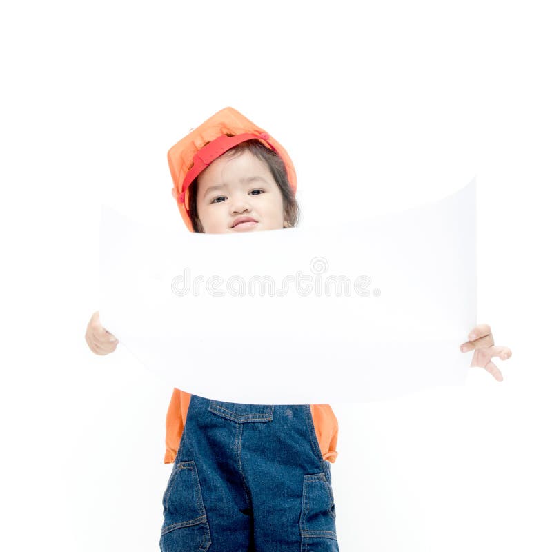 Engineer Baby Girl and Paper in Hand Stock Photo - Image of child, girl ...