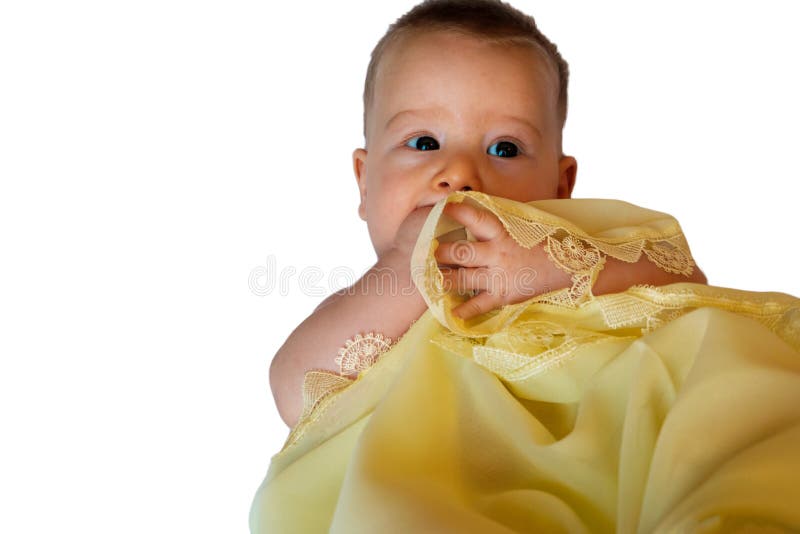 Isolated Baby in Yellow Blanket Stock Photo - Image of peaceful ...