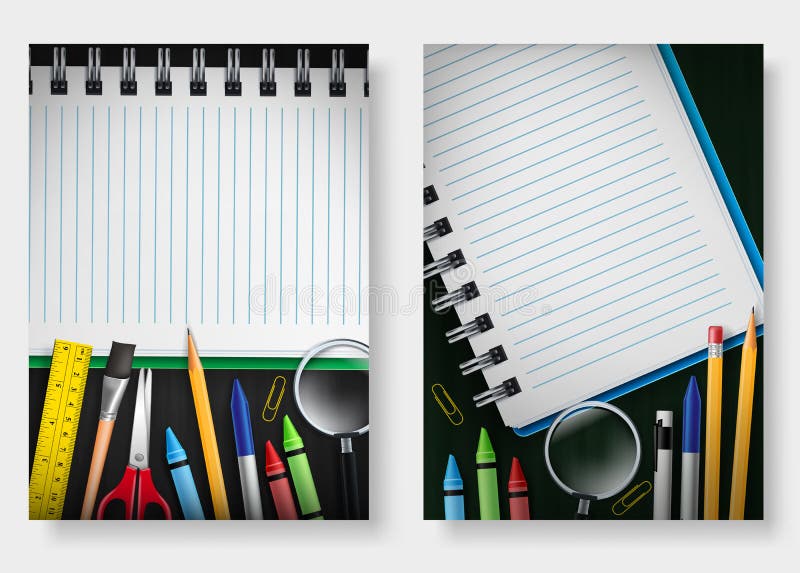 Isolated Back To School Poster Set Template with Notebook in Chalkboard ...