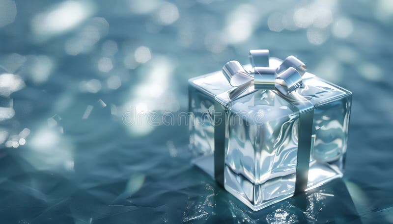 An Isolated Background Featuring a 3D-rendered Frosted Glass Gift Box ...