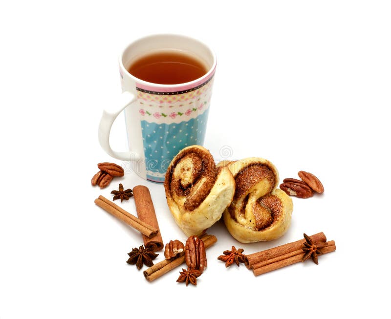 Isolated Baked Buns with Tea Stock Image - Image of stack, closeup ...