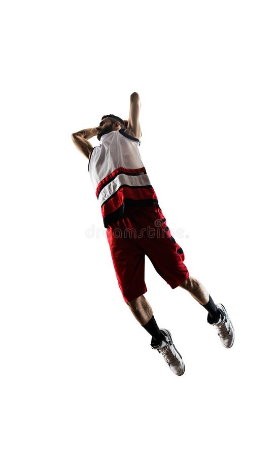 Isolated Basketball Player In Action Is Flying Stock Image - Image of ...