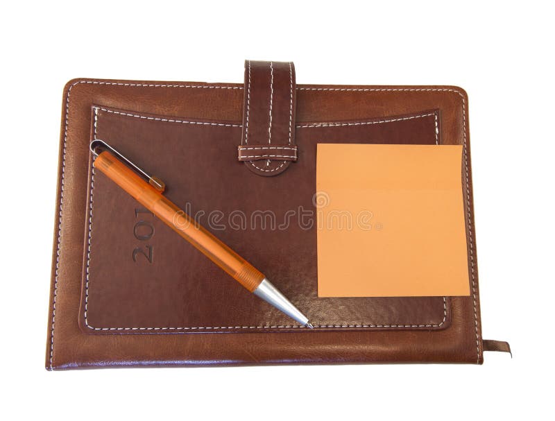 Isolated Beautiful, Brown Organizer, Pen, Notebook, Top View Stock ...